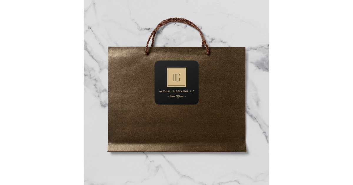 Gold and Black Monogram Business Stickers | Zazzle