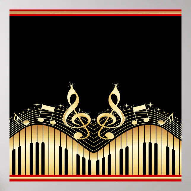 Gold And Black Music Notes Black Background Poster | Zazzle