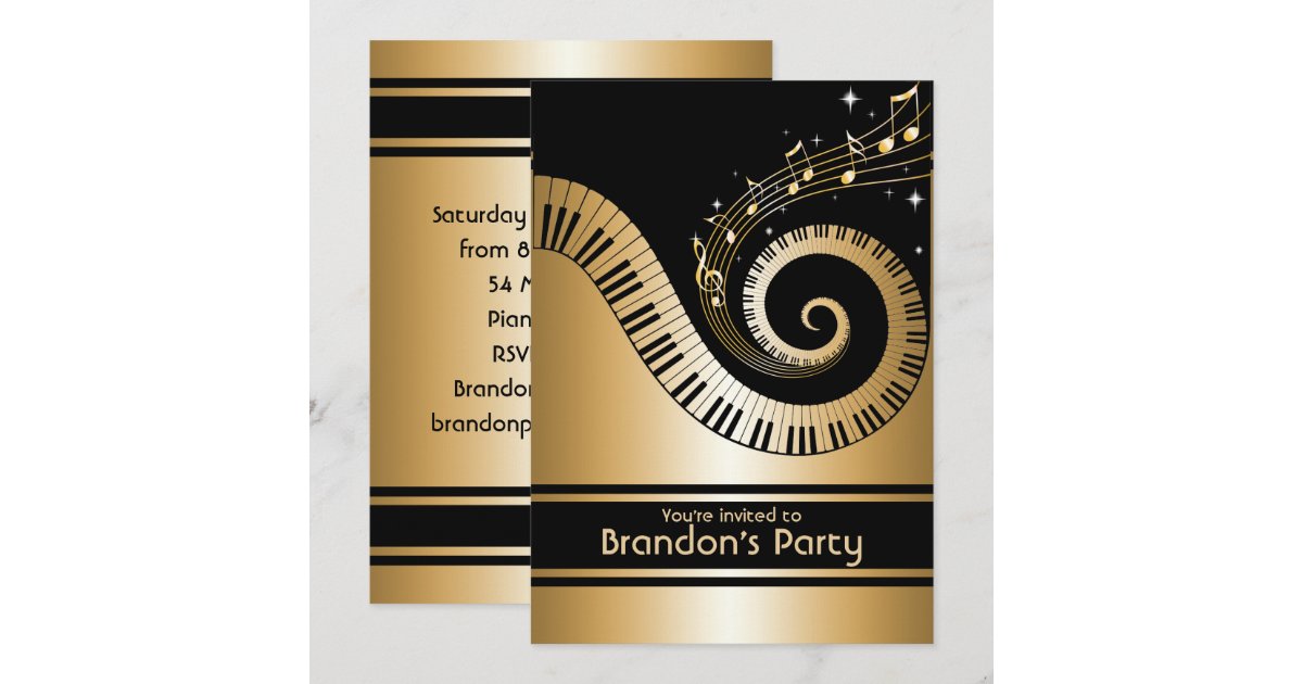 Gold and black Music Notes Invitations | Zazzle