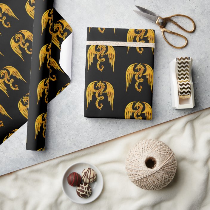 Gold and Black Mythical Dragon Wrapping Paper | Zazzle.com