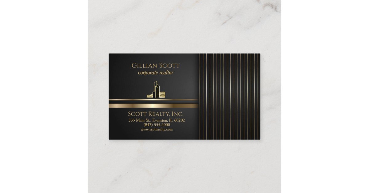 gold and black realtor business card | Zazzle