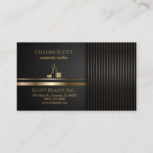 gold and black realtor business card | Zazzle