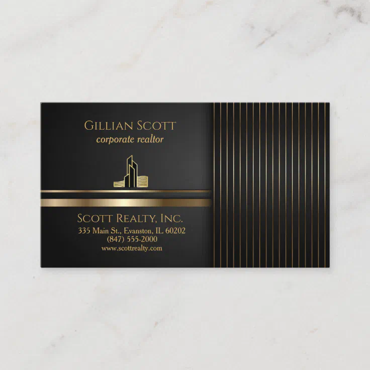 gold and black realtor business card | Zazzle