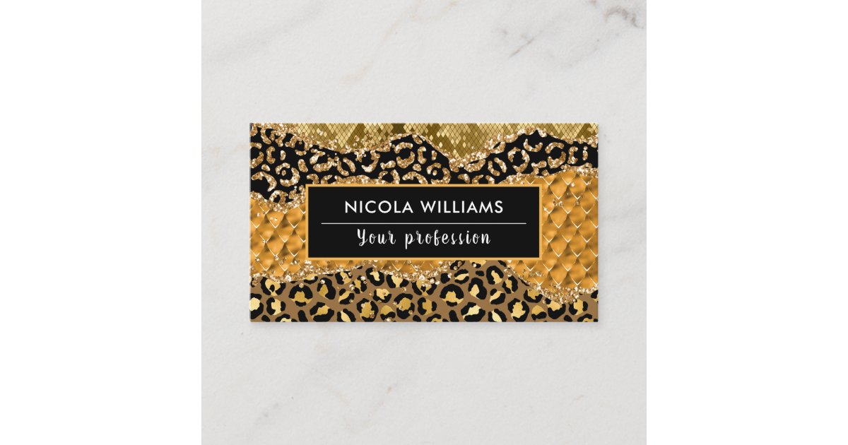 Gold and Black Safari Jungle Animal Print Agate Business Card | Zazzle