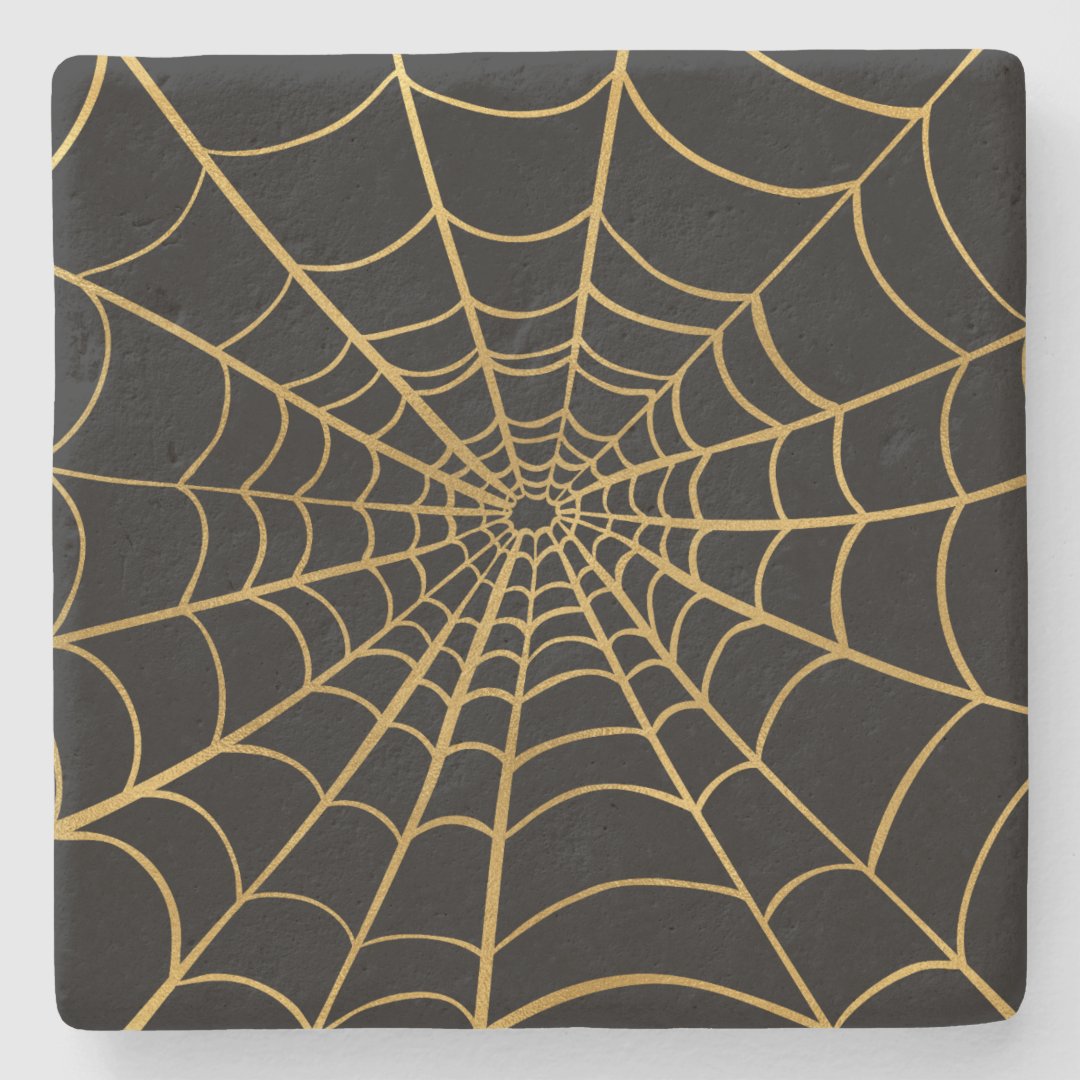 Gold and Black Spider Web Stone Coaster | Zazzle