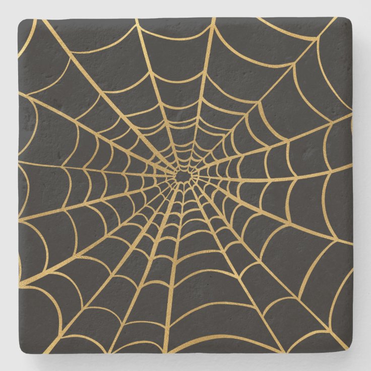 Gold and Black Spider Web Stone Coaster | Zazzle