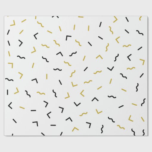 Gold and black squiggly lines modern pattern wrapping paper | Zazzle