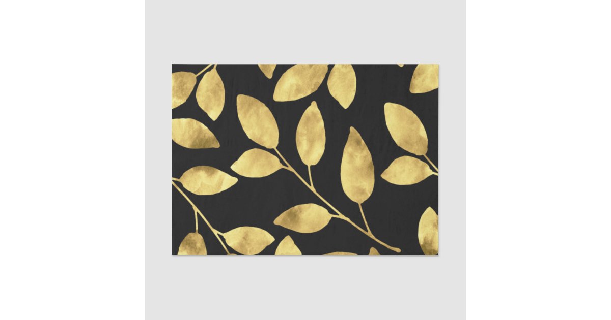Gold and Black Watercolor Leaves Tissue Paper | Zazzle
