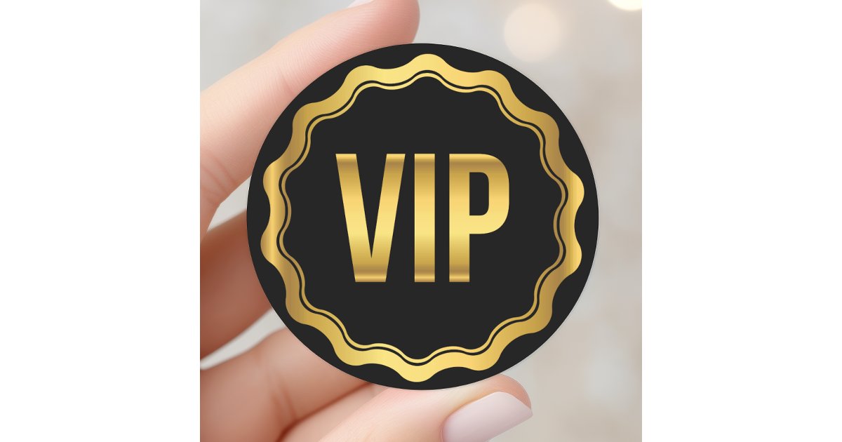 Gold and Black Wavy VIP Party Pass Classic Round Sticker | Zazzle