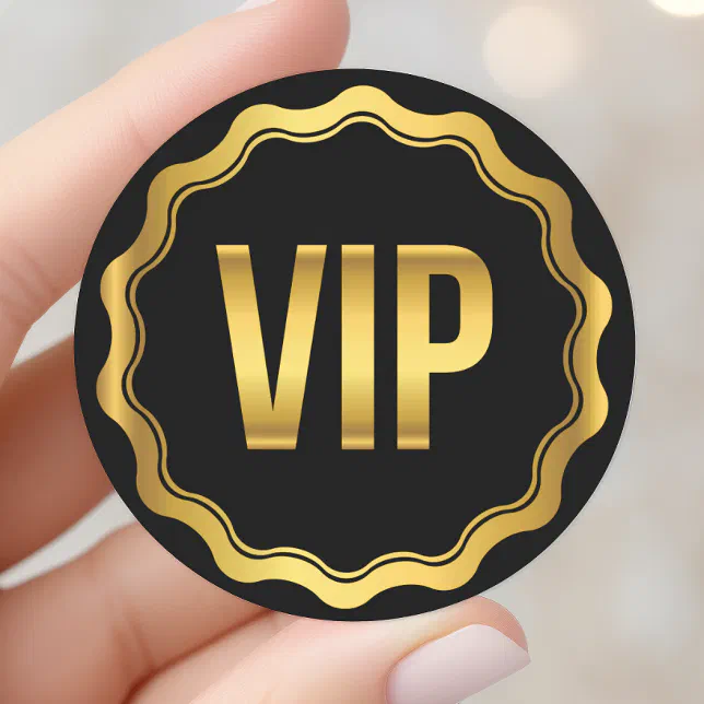 Gold and Black Wavy VIP Party Pass Classic Round Sticker | Zazzle