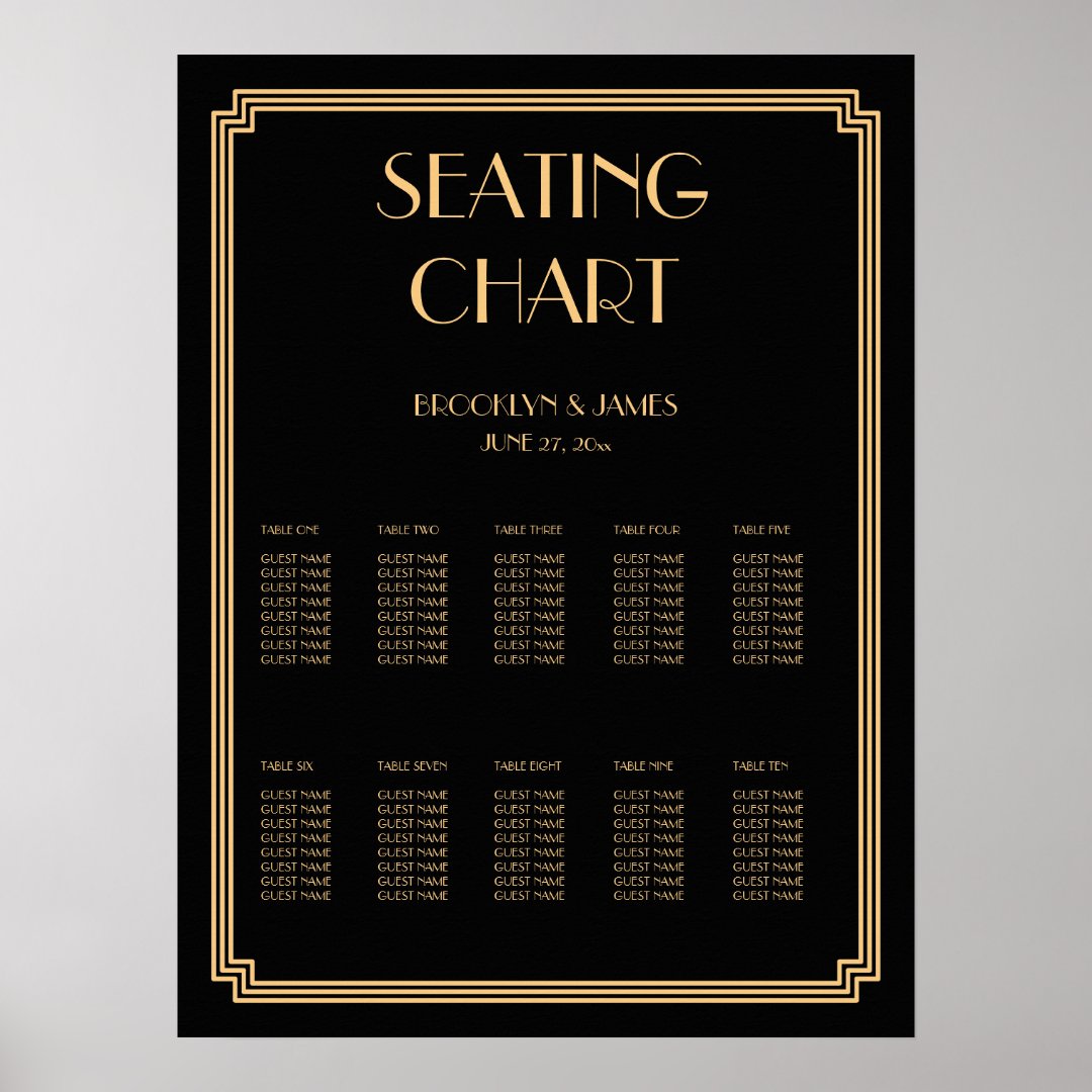 Gold And Black Wedding Seating Chart Poster 18x24 | Zazzle