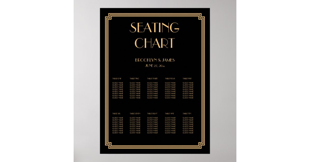 Gold And Black Wedding Seating Chart Poster 18x24 | Zazzle