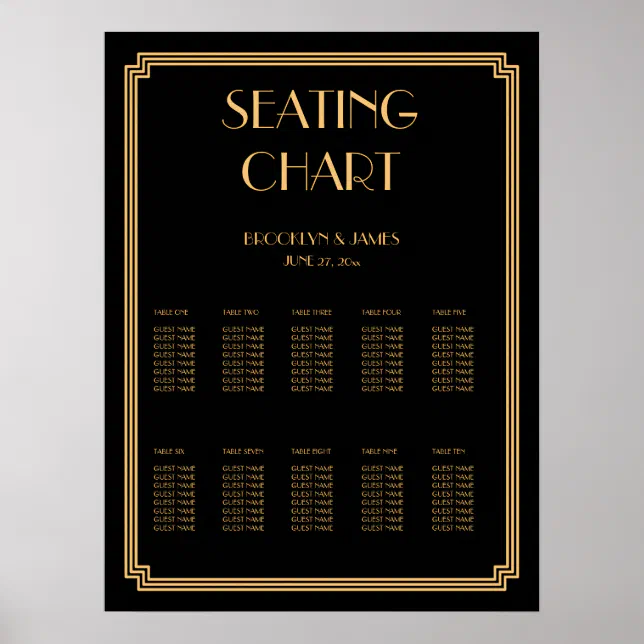 Gold And Black Wedding Seating Chart Poster 18x24 | Zazzle