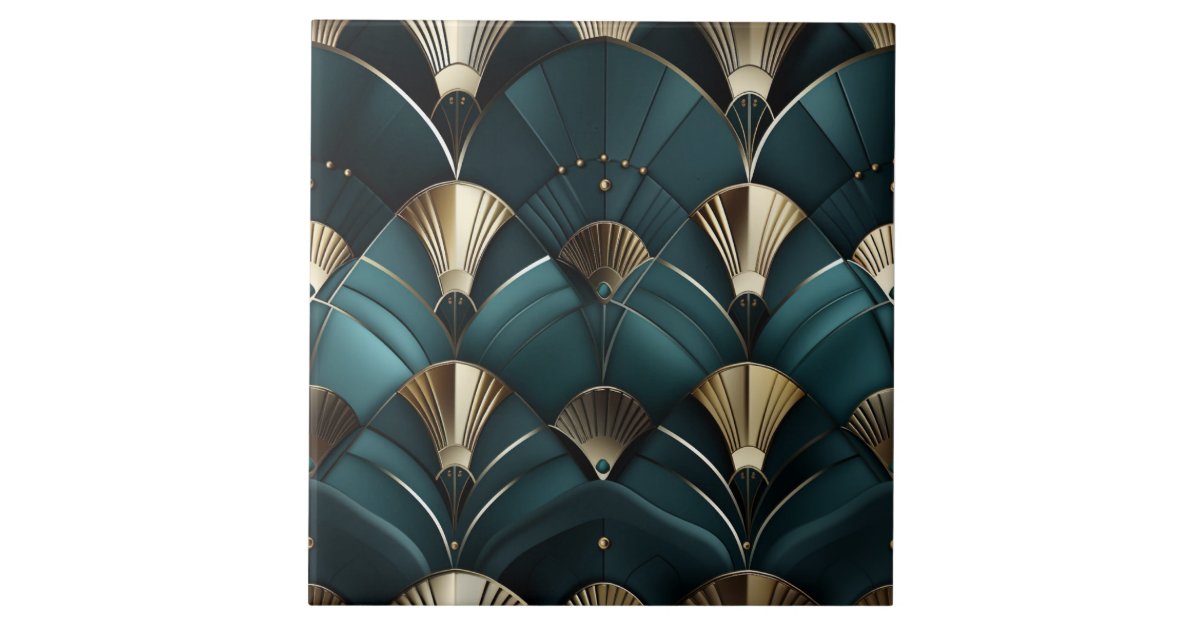 Gold and Blue Deco, Art Deco Fan Ceramic Tile | Zazzle