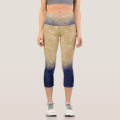 Gold and Blue Glitter Ombre Luxury Design Capri Leggings | Zazzle