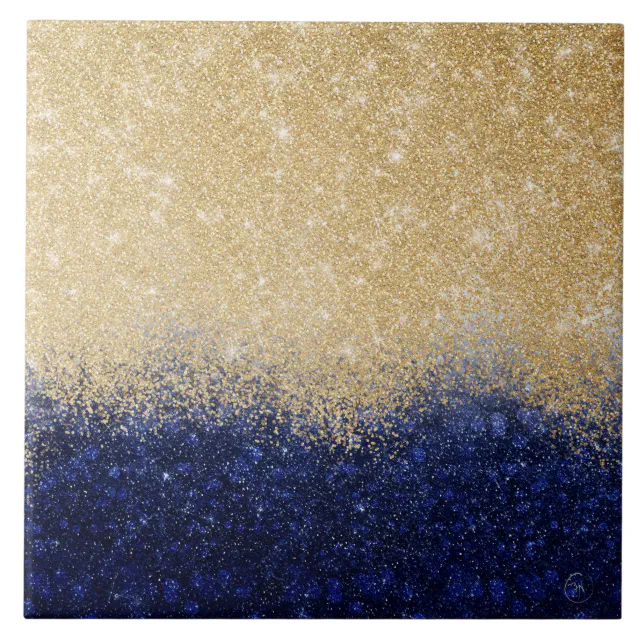 Gold and Blue Glitter Ombre Luxury Design Ceramic Tile | Zazzle