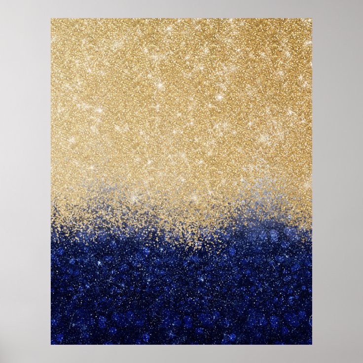 Gold and Blue Glitter Ombre Luxury Design Poster | Zazzle