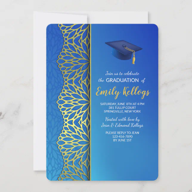 Gold and Blue Graduation Invitation | Zazzle