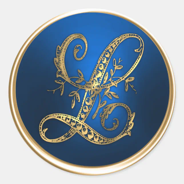 Gold and Blue Monogram L Envelope Seal | Zazzle