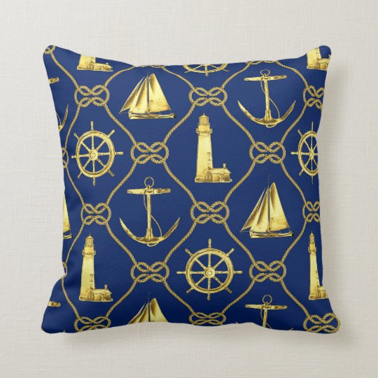 Gold and Blue Nautical Design Throw Pillow | Zazzle.com
