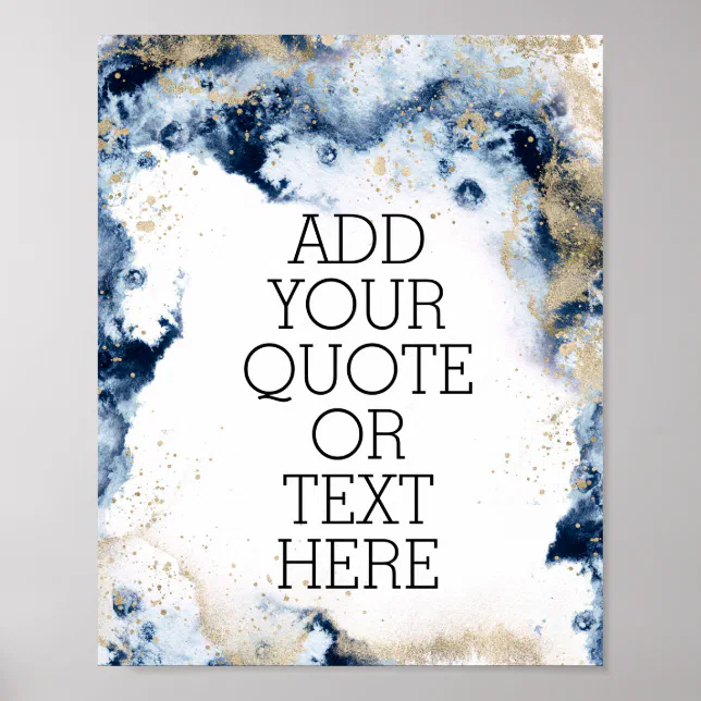 Gold and Blue painted Personalized Quote Poster | Zazzle