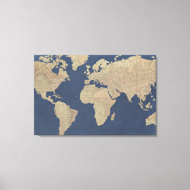 Gold and Blue World Map Canvas Print | Zazzle