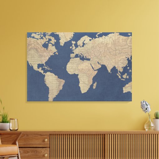 Gold and Blue World Map Canvas Print | Zazzle