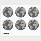 Gold and Blue World Map Classic Round Sticker | Zazzle
