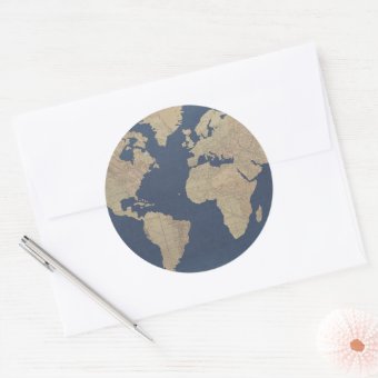 Gold and Blue World Map Classic Round Sticker | Zazzle