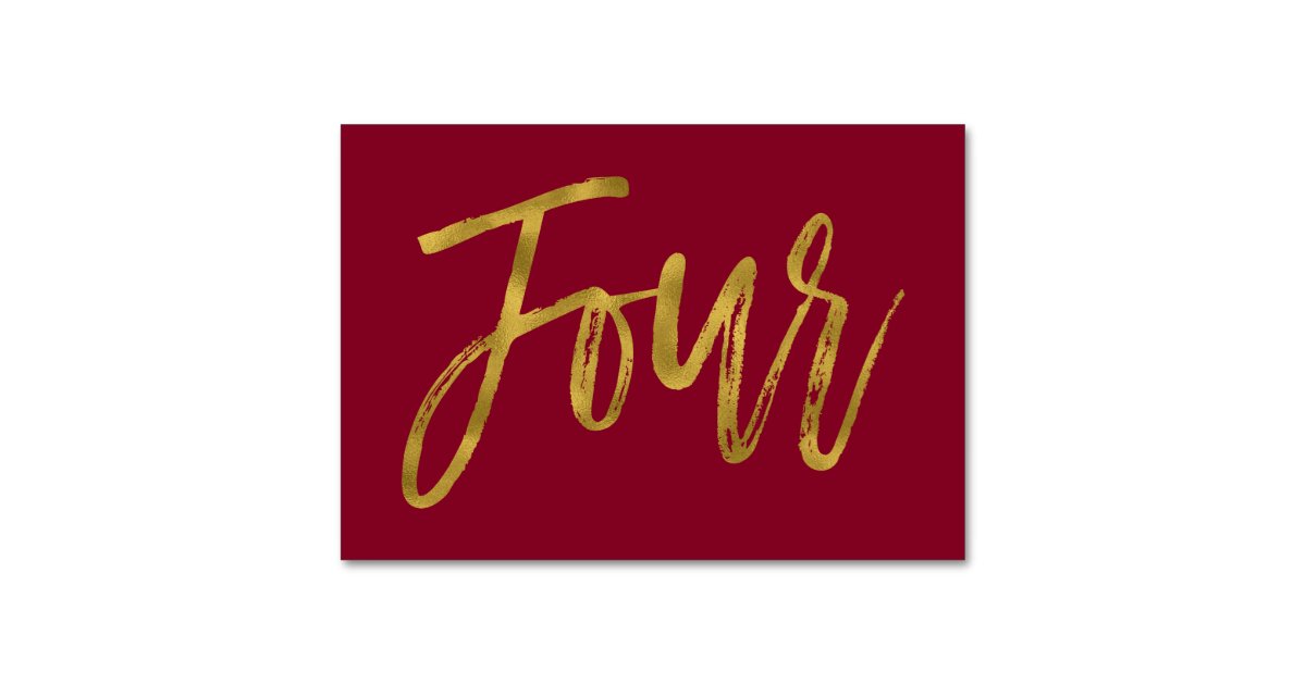 Gold and Burgundy Elegant Table Number Four | Zazzle