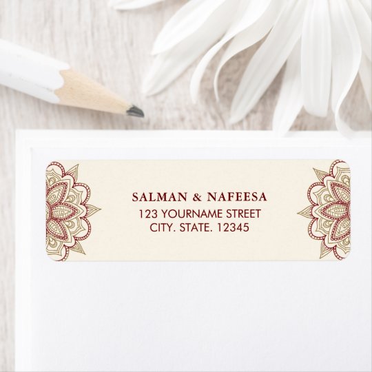 Gold and Burgundy Henna Mehndi Wedding Label | Zazzle.com