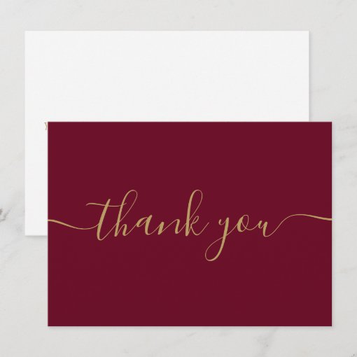 Gold And Burgundy Simple Modern Elegant Script Thank You Card | Zazzle