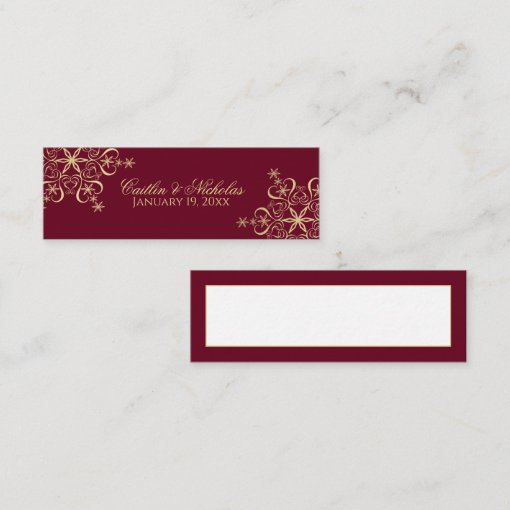 Gold and Burgundy Snowflake Place Card | Zazzle