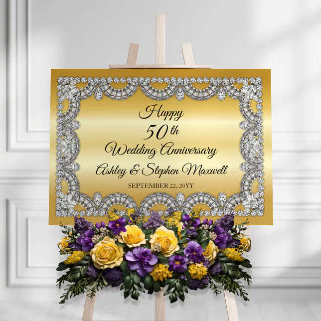 Gold and Diamond 50th Wedding Anniversary Party Foam Board | Zazzle