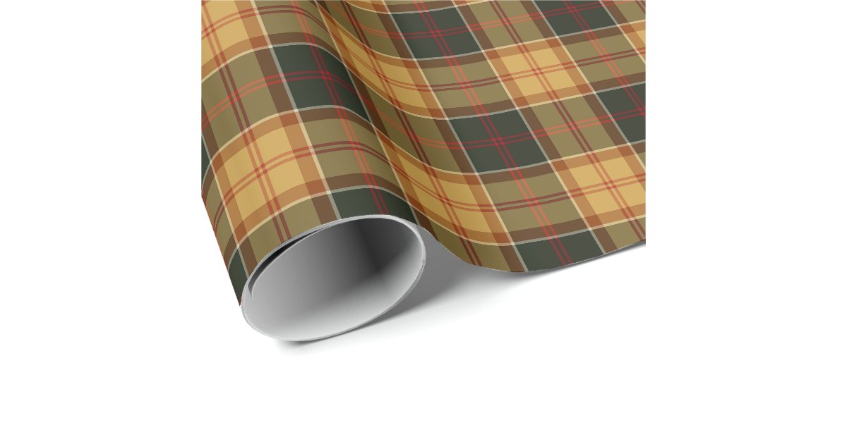 Gold and Forest Green Rustic Plaid Pattern Wrapping Paper | Zazzle