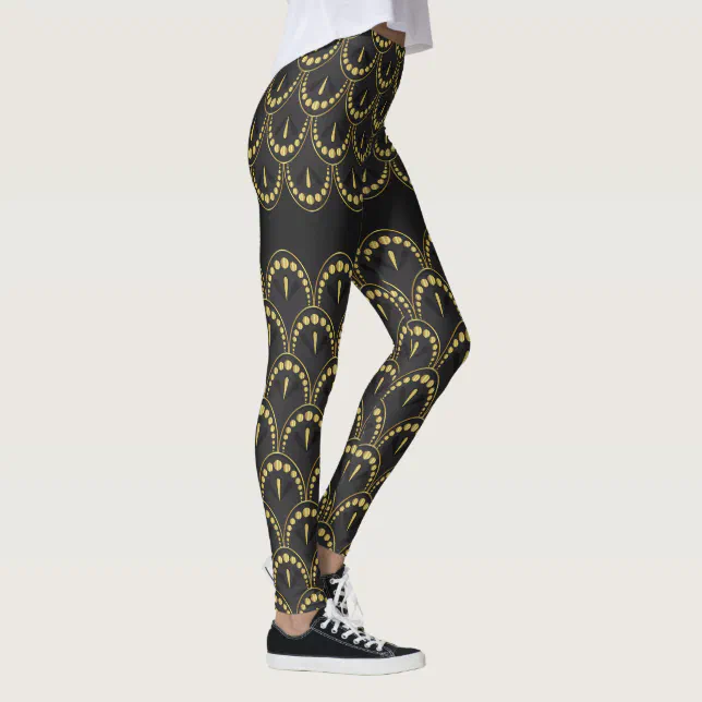 Gold and gray art-deco geometric pattern leggings | Zazzle