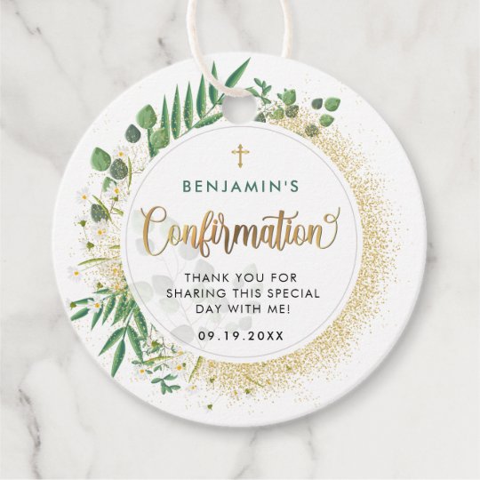 Gold And Green Botanical Confirmation Thank You Favor Tags | Zazzle.com