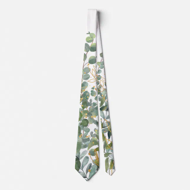 Gold And Green Botanical Eucalyptus Leaves Neck Tie | Zazzle