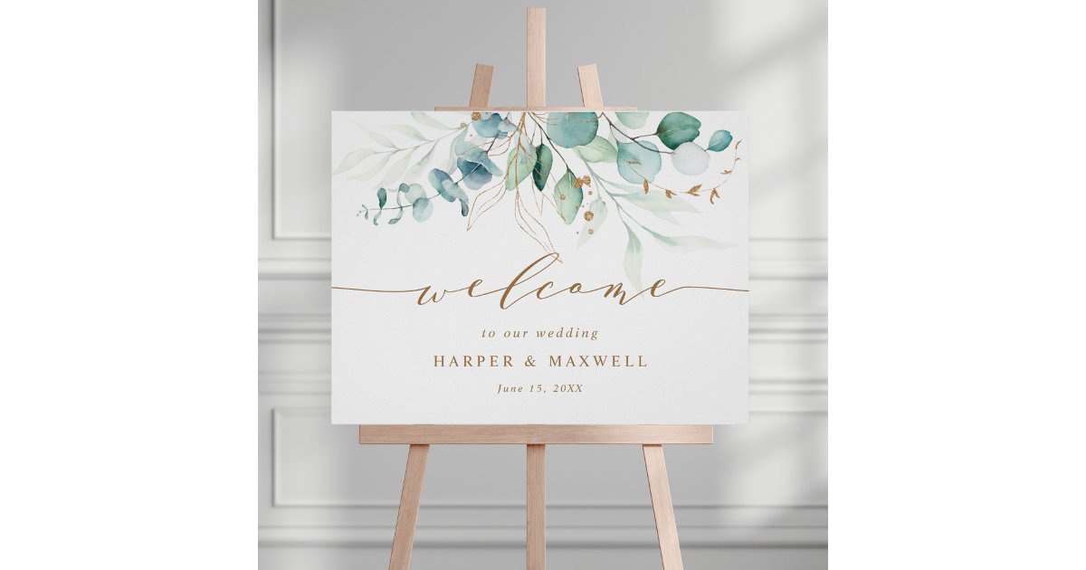 Gold and Green Botanical Wedding Welcome Sign | Zazzle