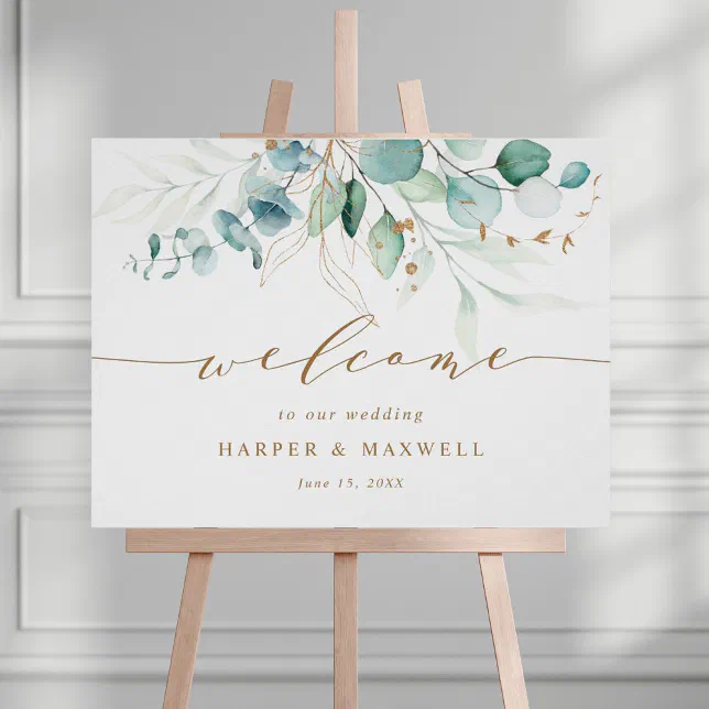 Gold and Green Botanical Wedding Welcome Sign | Zazzle