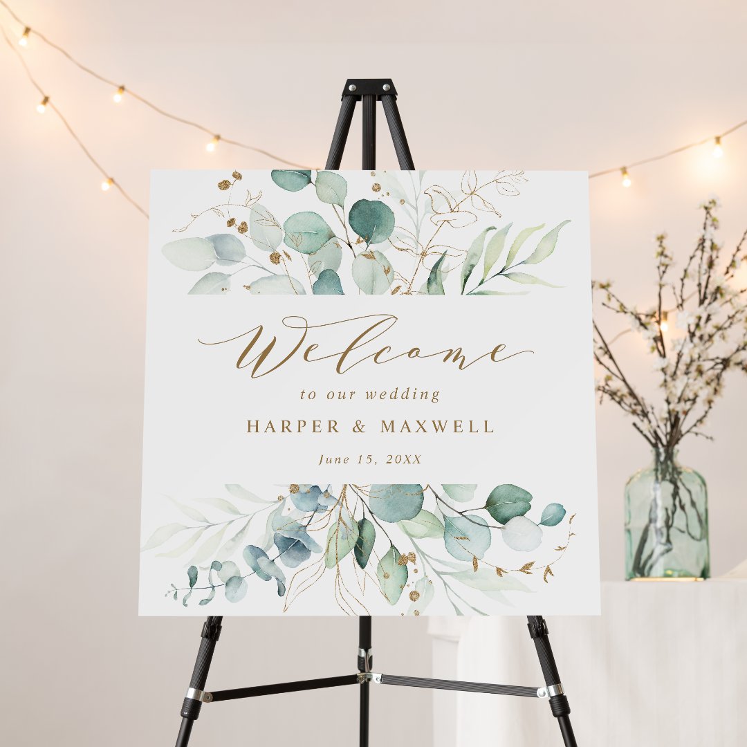 Gold and Green Elegant Botanical Wedding Welcome Foam Board | Zazzle