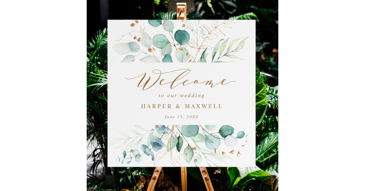 Gold and Green Elegant Botanical Wedding Welcome Poster | Zazzle