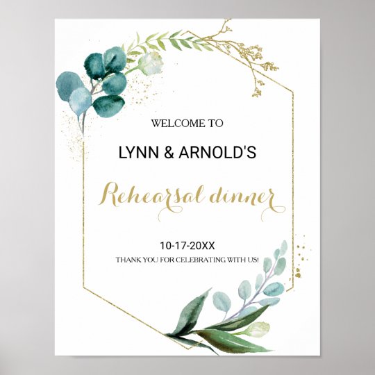 Gold and Green Eucalyptus Rehearsal dinner Welcome Poster | Zazzle.com