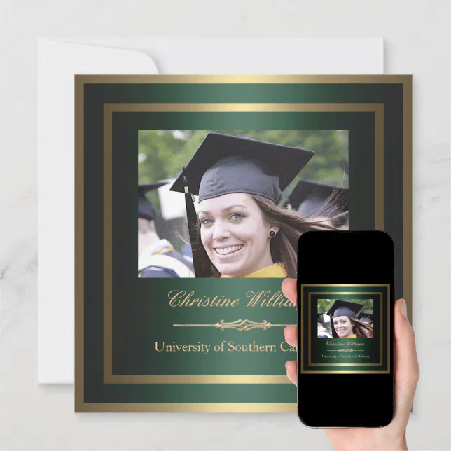 Gold and Green Graduation Invitation | Zazzle