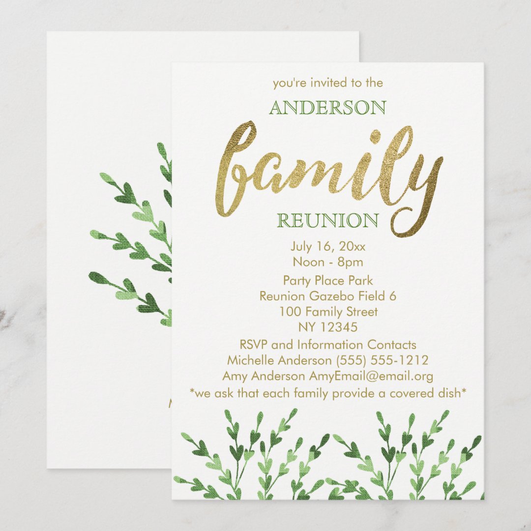 Gold and Green Leaf Family Reunion Invitation | Zazzle