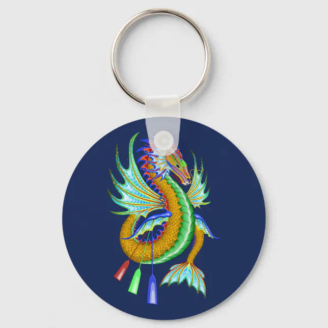 Gold and Green Water Dragon Boat Racing Keychain | Zazzle