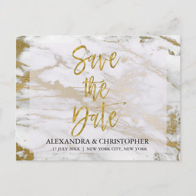 Gold and Marble Elegant Save the Date Card | Zazzle