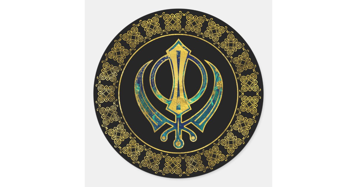 Gold and Marble Khanda symbol Classic Round Sticker | Zazzle