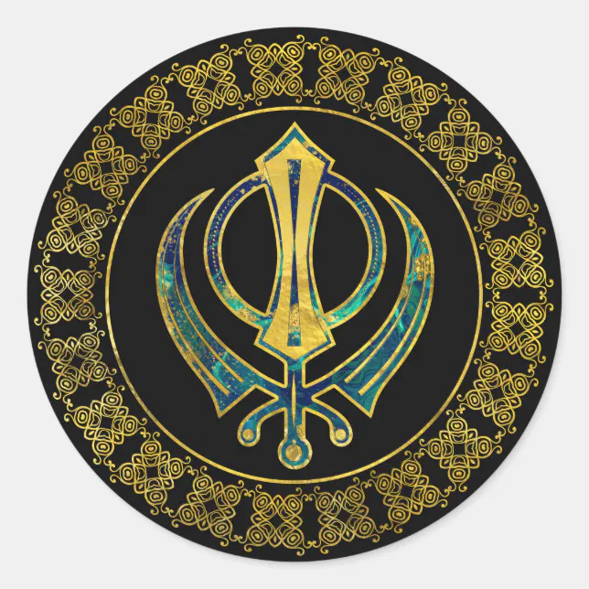 Gold and Marble Khanda symbol Classic Round Sticker | Zazzle