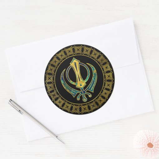 Gold and Marble Khanda symbol Classic Round Sticker | Zazzle